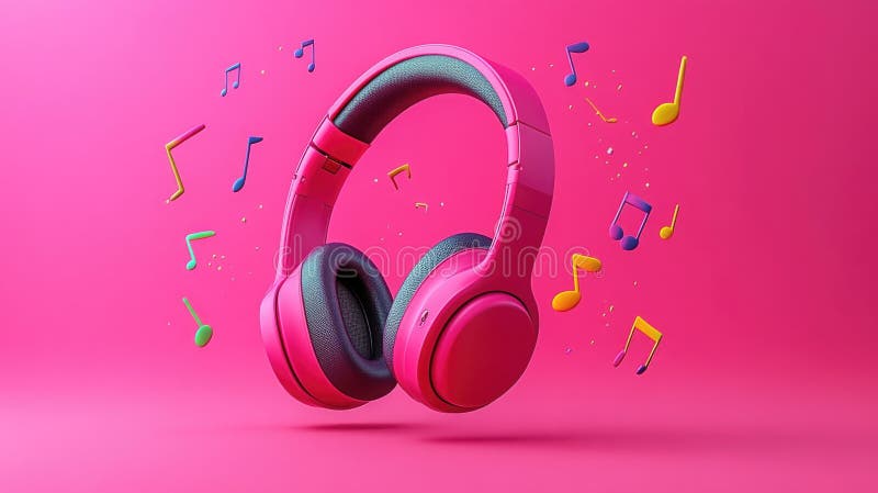 Vibrant Pink Headphones Colorful Musical Notes Bright Background Stock ...