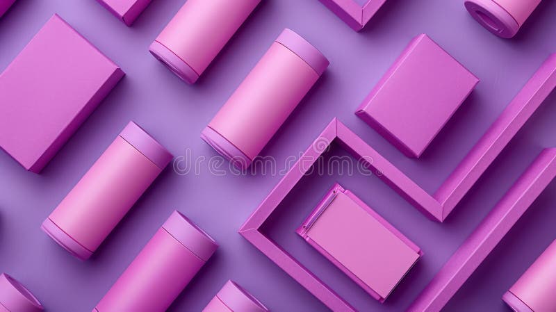 Vibrant Pink and Lavender Geometric Pattern with Arranged Cylindrical ...