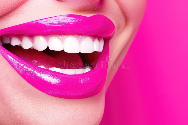 Vibrant Pink Lips Smiling with Healthy Teeth Stock Illustration ...