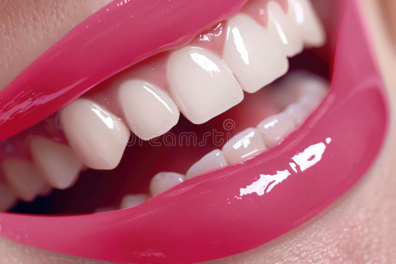 Vibrant Pink Lips Smiling with Healthy Teeth Stock Illustration ...