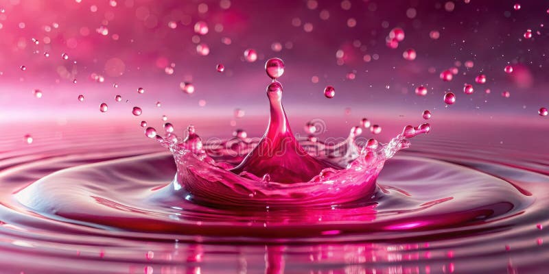 Vibrant Pink Liquid Drop Impacting Still Surface, Creating a Crown ...