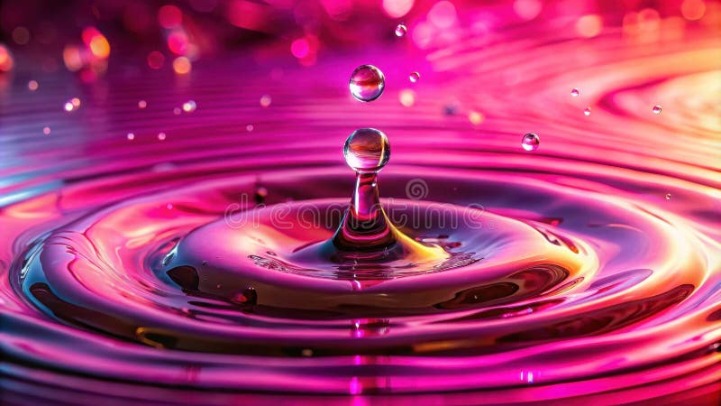 Vibrant Pink Liquid Drop Impacting Surface Creating Colorful Ripples ...