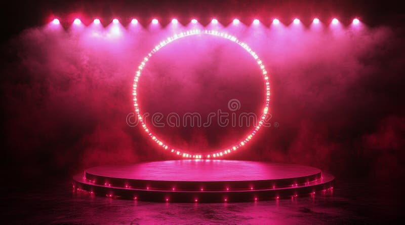 Vibrant Pink Lit Stage with Circular Backdrop and Fog Effects for a ...