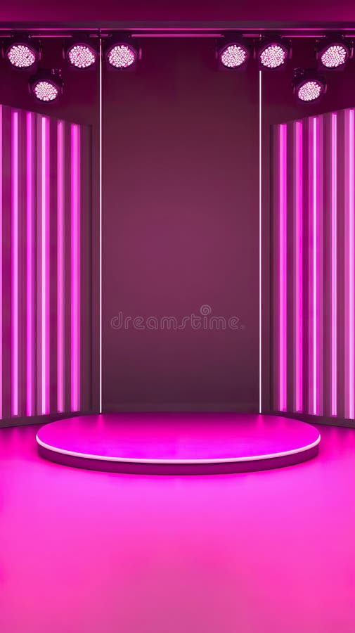 Vibrant Pink Lit Stage with Modern Neon Lights and Circular Platform ...