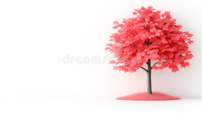 Vibrant Pink Maple Tree Isolated on White Background Stock Illustration ...
