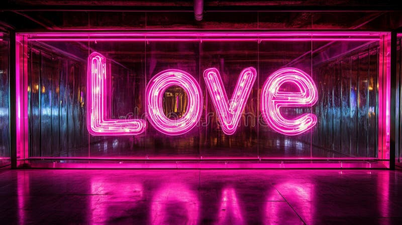 Vibrant Pink Neon Love Sign in Urban Setting Stock Illustration ...