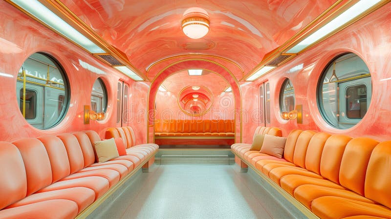 Vibrant Pink and Orange Interior of a Modern Subway Car with Unique ...