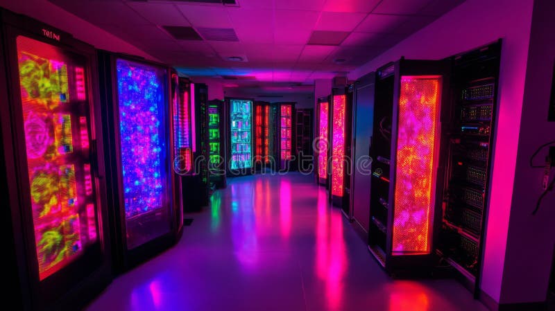 Vibrant Pink and Purple Neon Lighted Servers in Modern Data Center ...