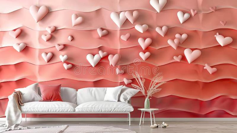 Vibrant Pink and Red Backdrop with Layered Floating Hearts and Subtle ...
