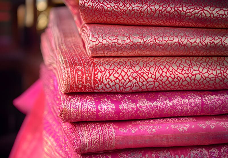 Vibrant Pink & Red Thai Silk Fabric Stack Stock Illustration ...
