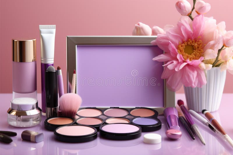 Vibrant Pink Setting Showcases Diverse Cosmetics, Room for Custom Text ...