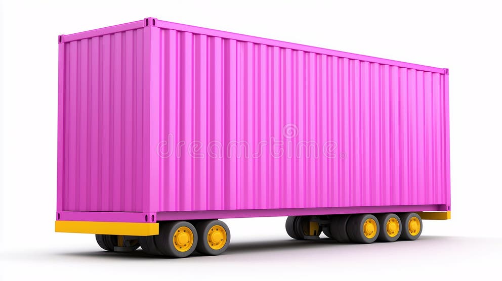 Vibrant Pink Shipping Container on Yellow Wheels in a Studio Setting ...