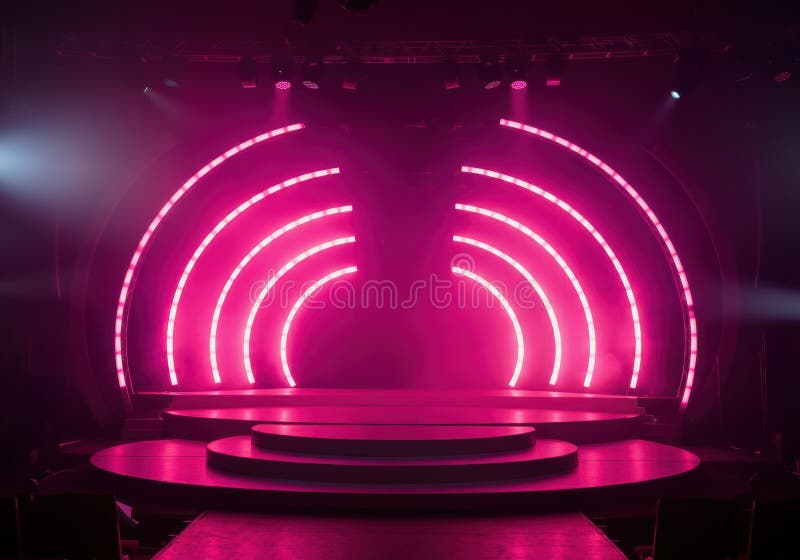 Vibrant Pink Stage with Circular Lighting Design for Performances Stock ...