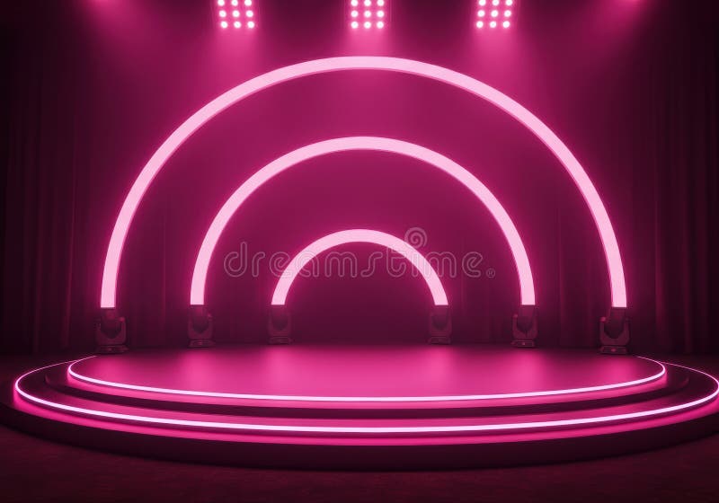Vibrant Pink Stage with Glowing Arches, Perfect for Events and ...