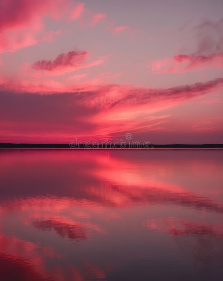 Vibrant Pink Sunset Reflecting on Calm Waters with Dramatic Clouds ...