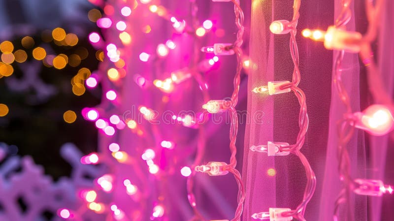 Vibrant Pink and White Christmas Lights Festive Background Stock Image ...