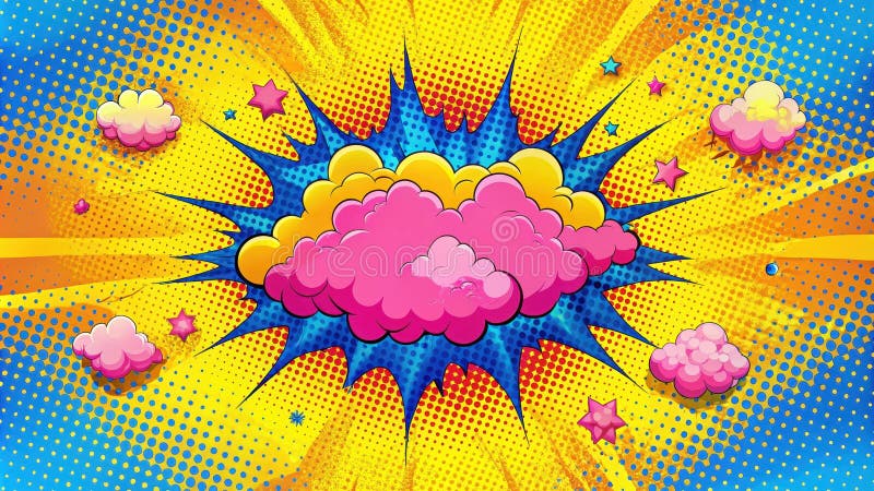 Vibrant Pink and Yellow Comic Book Style Explosion with Clouds and ...