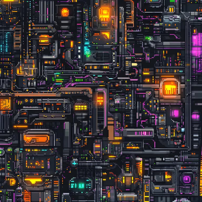 Vibrant Pixel Art Abstract Background with Geometric Cyberpunk ...