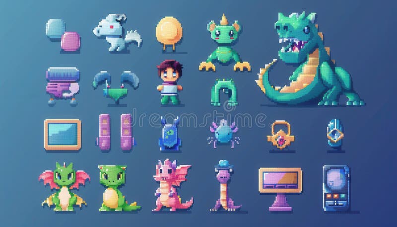 Vibrant Pixel Art Characters and Objects in a Fantasy World with ...