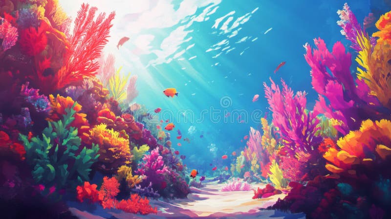 Vibrant Pixel Art Coral Reef Underwater Scene Stock Illustration ...