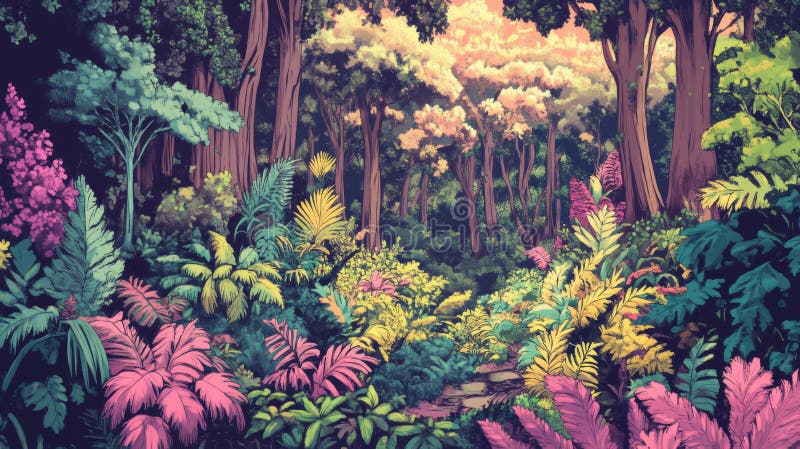 Vibrant Pixel Art Forest Scene with Lush Greenery and Sunlight Stock ...