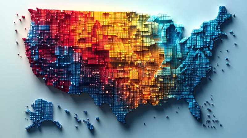 Pixel Art Representation of the USA Map Showcasing Vibrant Colors and ...