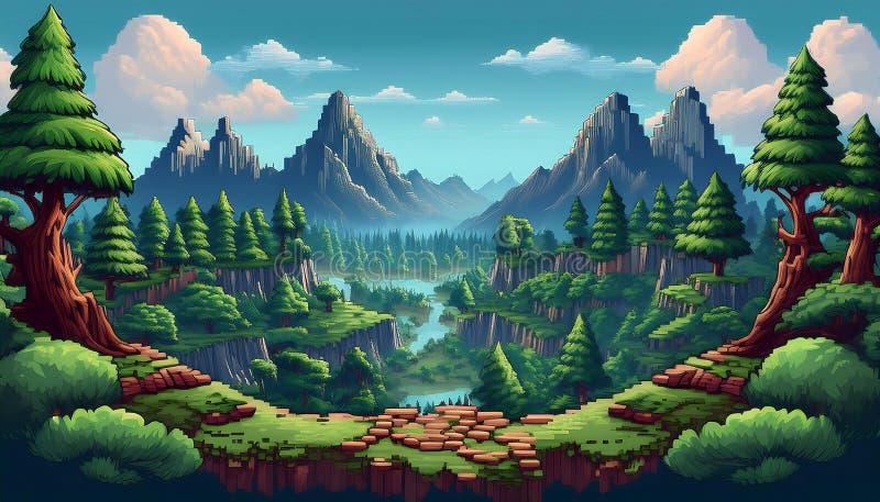 A Vibrant Pixel Art Platform Game Background Featuring Rolling ...