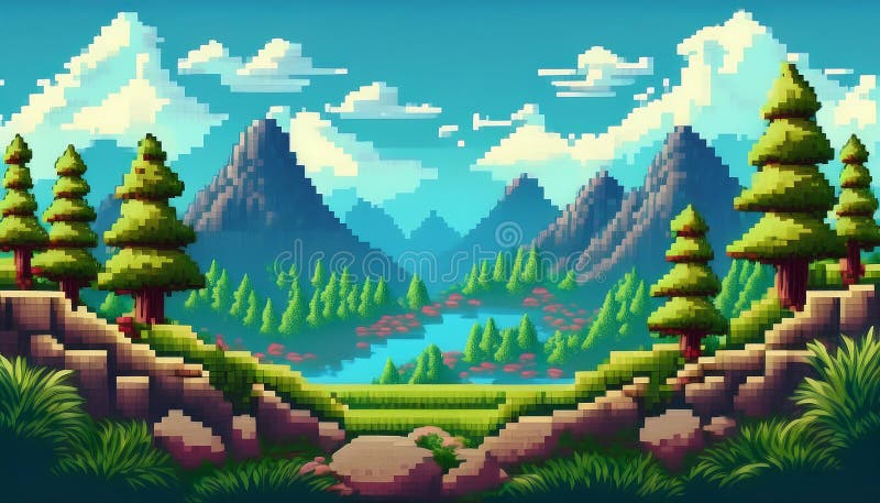 A Vibrant Pixel Art Platform Game Background Showcasing Rolling ...