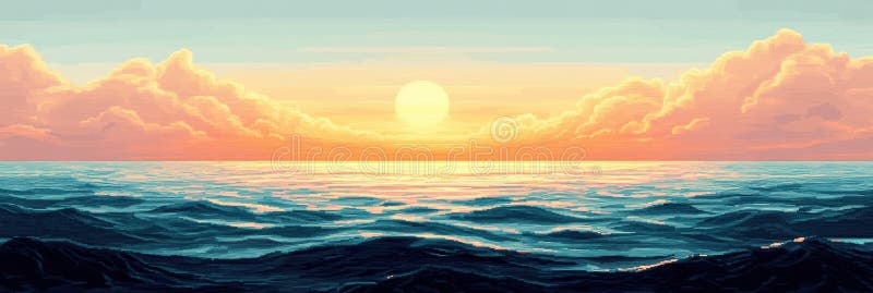Vibrant Pixel Art Sunset Over Ocean Waves with a Tranquil Sky Scene ...