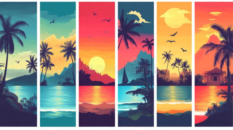 Vibrant Pixel Art Tropical Sunset Beach Scene Stock Illustration ...