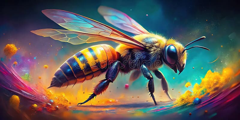 A Vibrant Pixelated Bee in Motion Abstract Digital Art Featuring ...