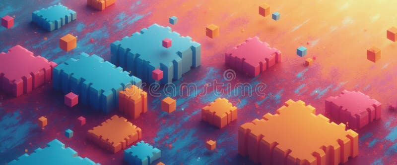 Vibrant Pixelated Landscape with Colorful Blocks Stock Image - Image of ...