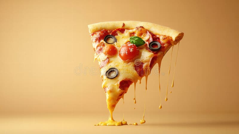 Stylized Pizza Slice with Drips and Unique Toppings on a Minimalist ...