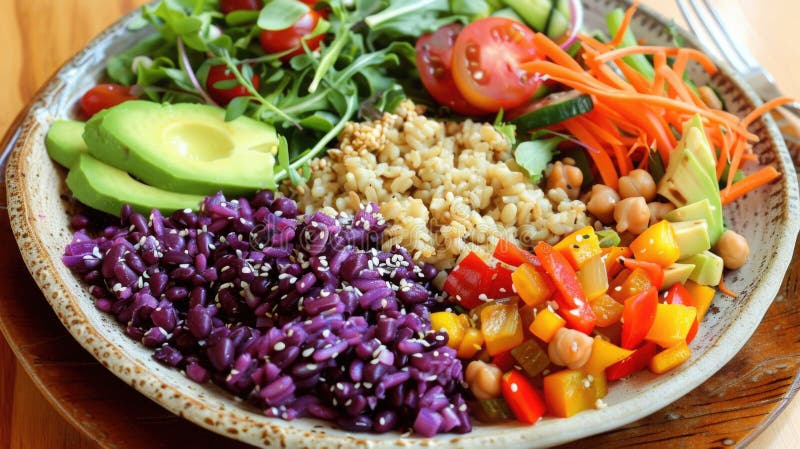 Vibrant Plant-Based Meal with Assorted Vegetables and Grains Stock ...