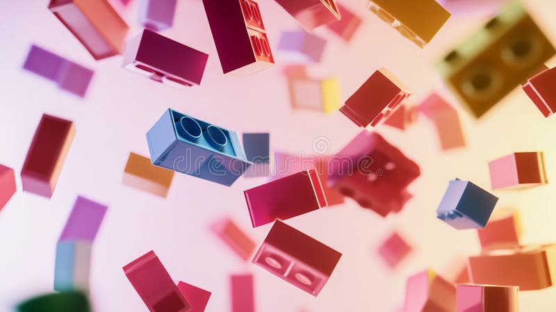 Vibrant Plastic Blocks Falling in Motion Against Colorful Gradient ...