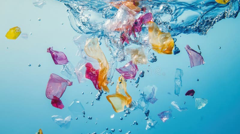 Colorful Plastic Waste in Water Garbage Floating Underwater ...