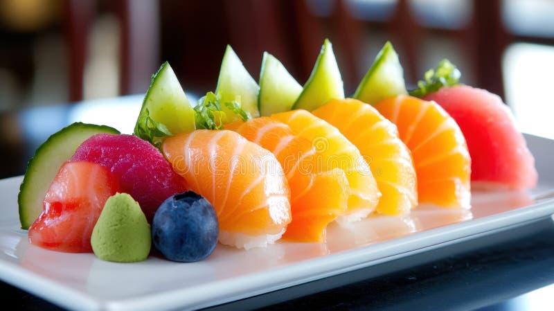 A Vibrant Plate of Assorted Fruit and Vegetables Sits on a Table. Stock ...
