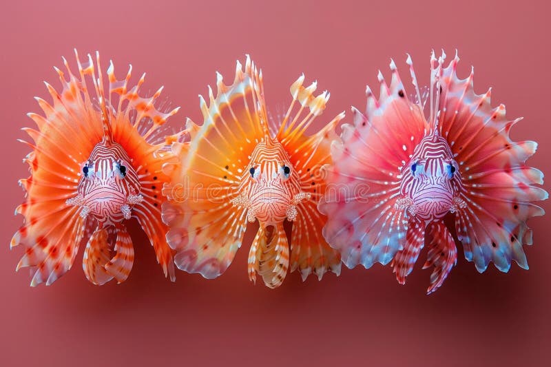 Colorful Lionfish Group in Fashionable Outfits - Isolated on Solid ...