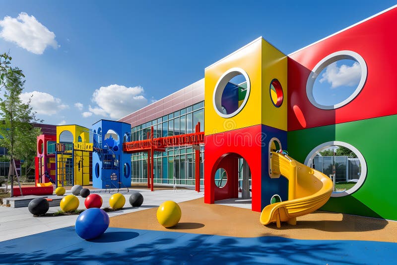 Vibrant Playground at the Geometric School Building Offering Dynamic ...