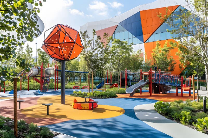 Modern Outdoor Playground with Geometric Climbing Structures and ...