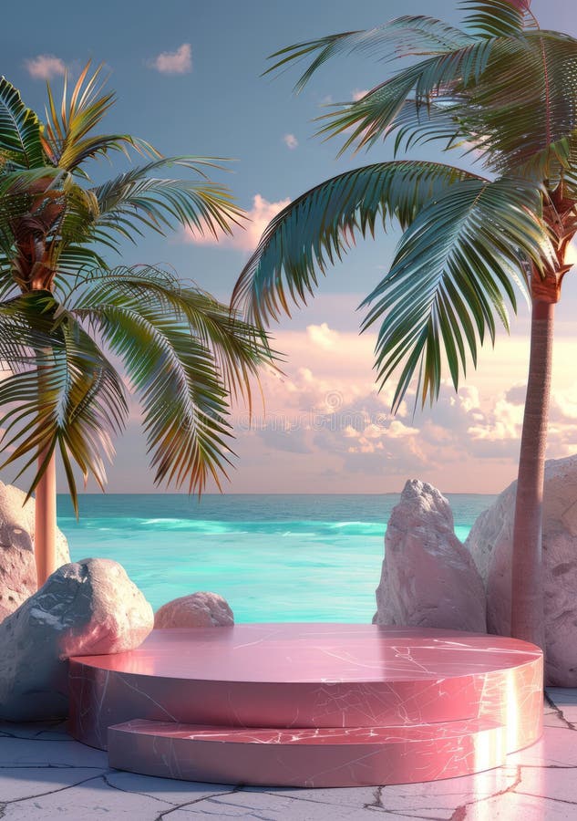 Vibrant Podium on a Tropical Beach Backdrop Stock Photo - Image of ...