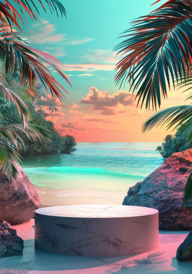 Vibrant Podium on a Tropical Beach Backdrop Stock Image - Image of ...