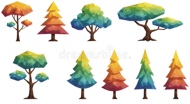 Rainbow Low Poly Trees stock illustration. Illustration of leaf - 368234448