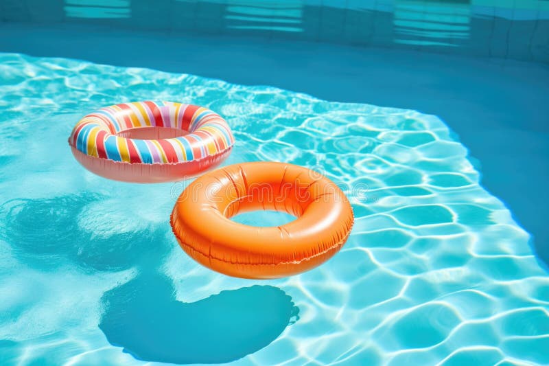 Vibrant Pool Floats on a Turquoise-colored Swimming Pool Stock Image ...