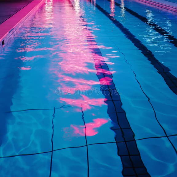 Vibrant Pool Reflections with Vivid Pink and Blue Lighting Effects ...