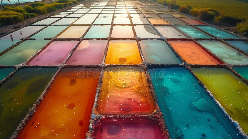 Colorful Salt Pools Create Vibrant Landscape at Sunset in Remote ...
