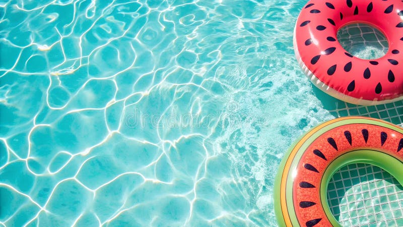 Vibrant Poolside Fun with Watermelon Floaties in Crystal Clear Water ...