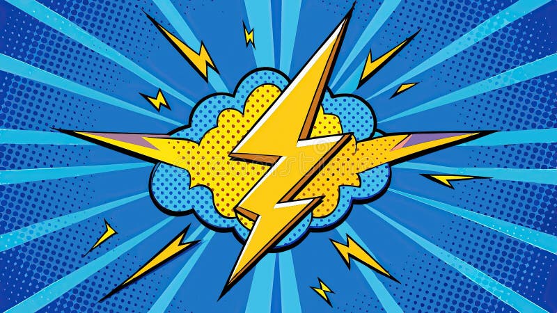 Vibrant Pop Art Comic Scene with Thunder and Lightning Design Stock ...