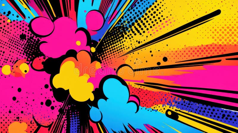 Vibrant Pop Art Explosion with Bold Colors and Dynamic Patterns Stock ...