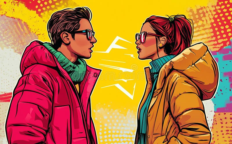 Pop Art Illustration Picture of Comic Character Couple Arguing Stock ...